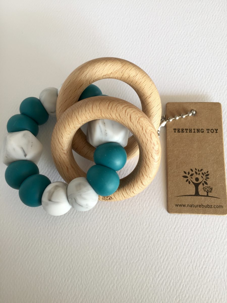 Baby Teething Rattle Teal and Marble | Snuggly Bubs